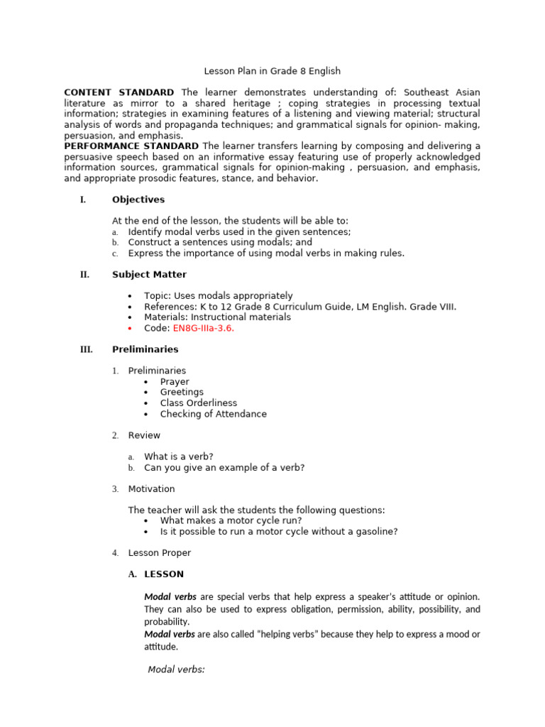 Lesson Plan in Grade 8 English | PDF