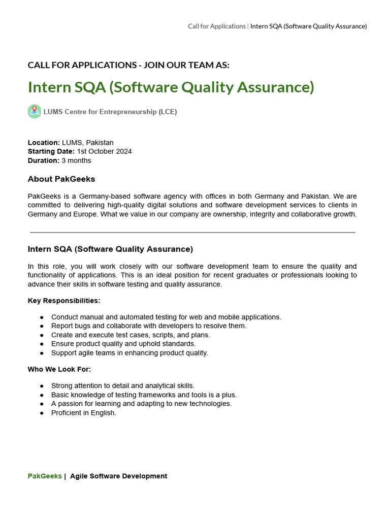 SQA Intern - PakGeeks | PDF | Software | Agile Software Development