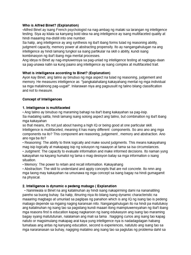 Binet's Multifaceted Intelligence Concept | PDF | Intelligence ...