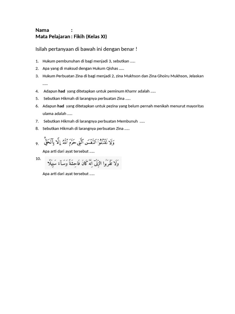 Soal Fikih Kelas Xi 2024-2025 - Uts Ganjil | PDF