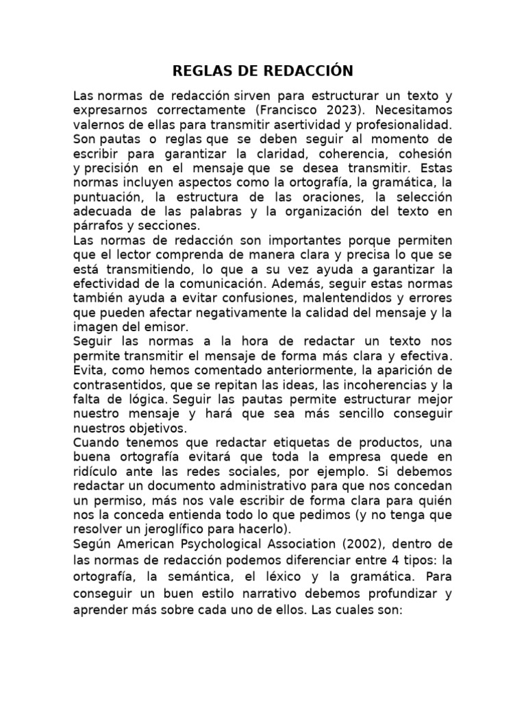 Reglas de Redacción | PDF