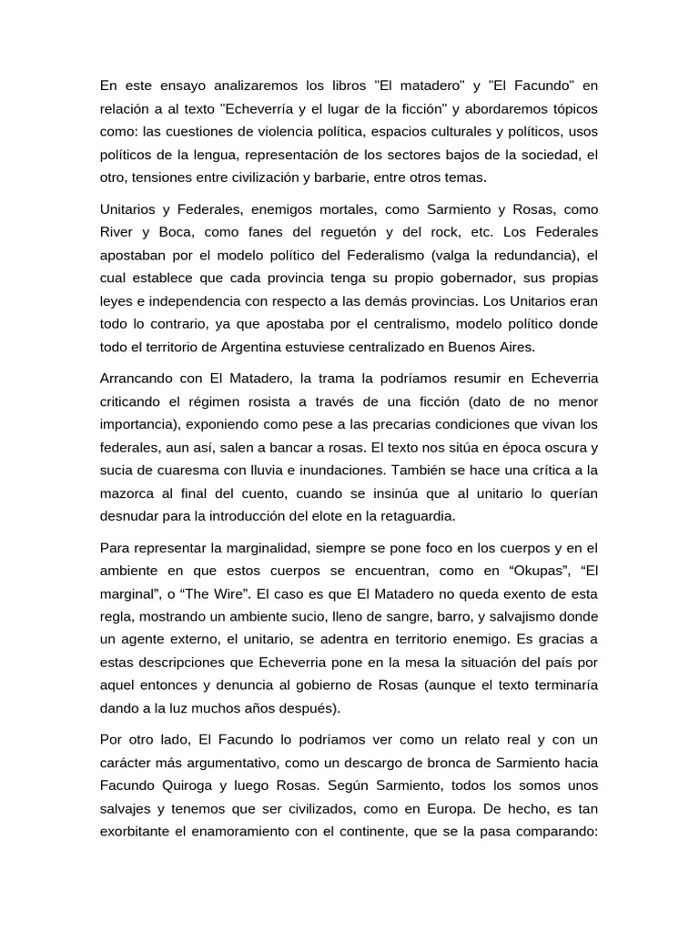 El Matadero y El Facundo | PDF