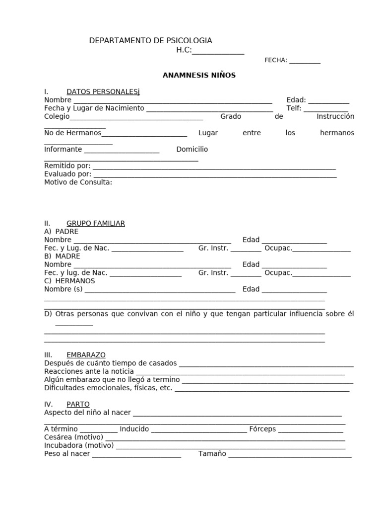 01 Anamnesis Niños | PDF