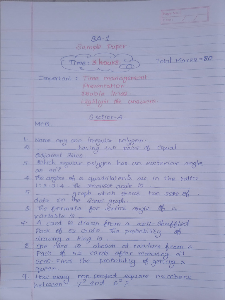 SA1 Sample Paper | PDF