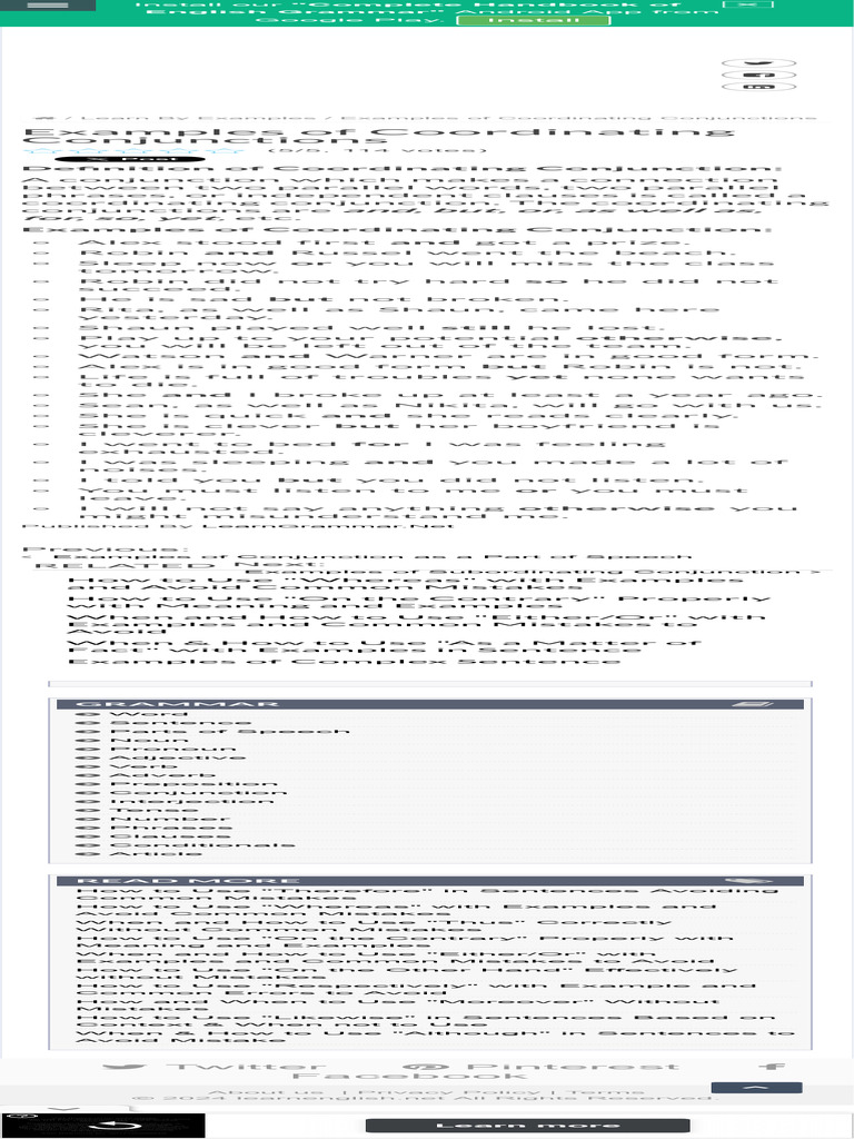 Examples of Coordinating Conjunctions Learn English | PDF