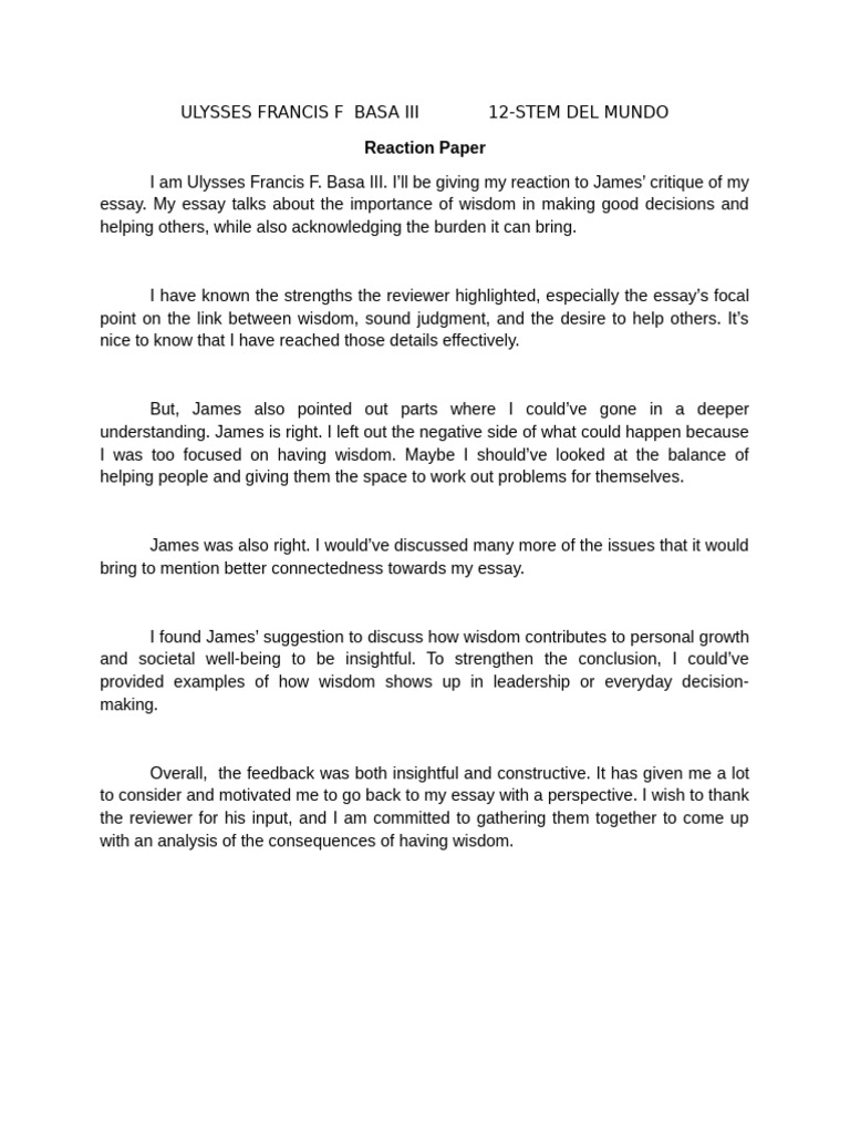 REACTION PAPER | PDF