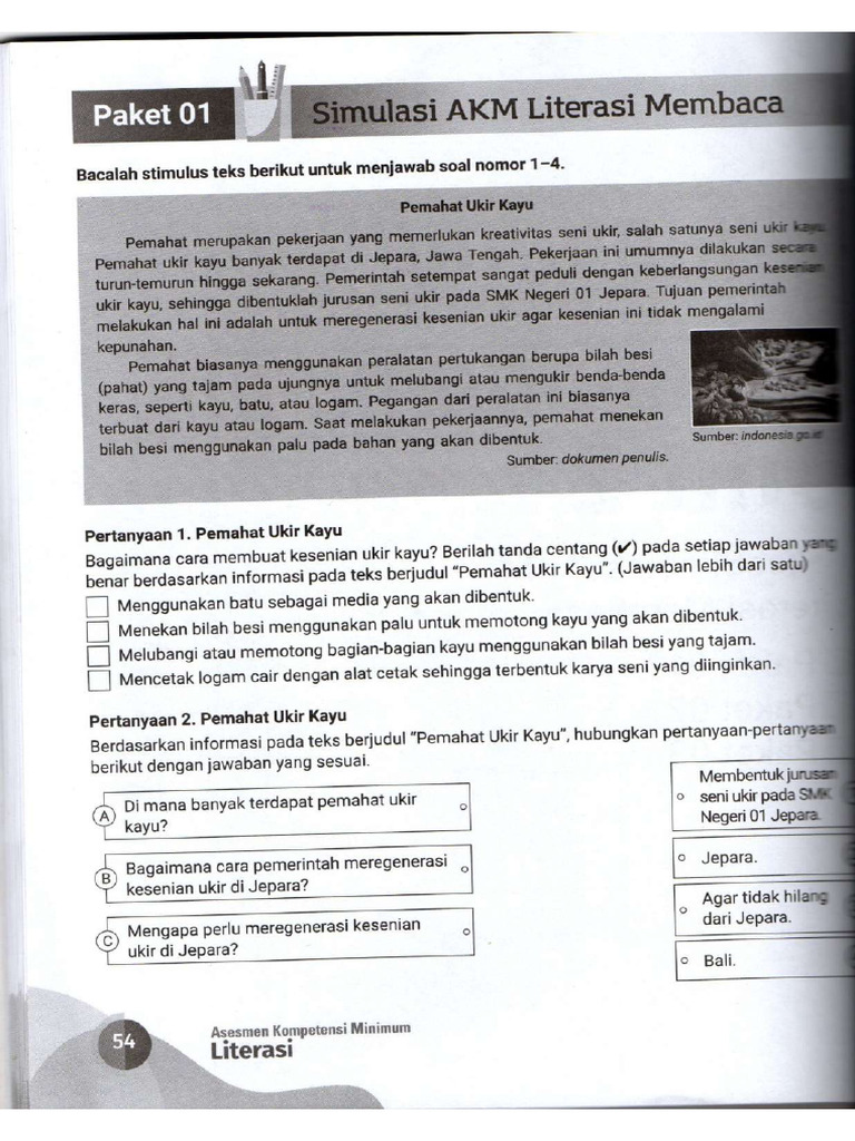 Simulasi AKM Literasi Membaca-Pemahat Ukir Kayu | PDF