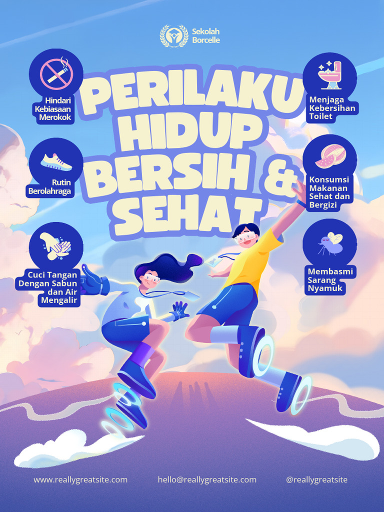 Poster Perilaku Hidup Bersih Dan Sehat Ilustratif Biru Ungu | PDF