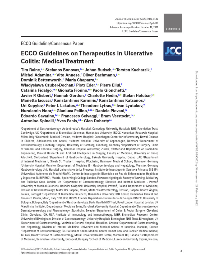 ECCO Guidelines On Therapeutics in Ulcerative Colitis Medical and Surgical Treatment | PDF
