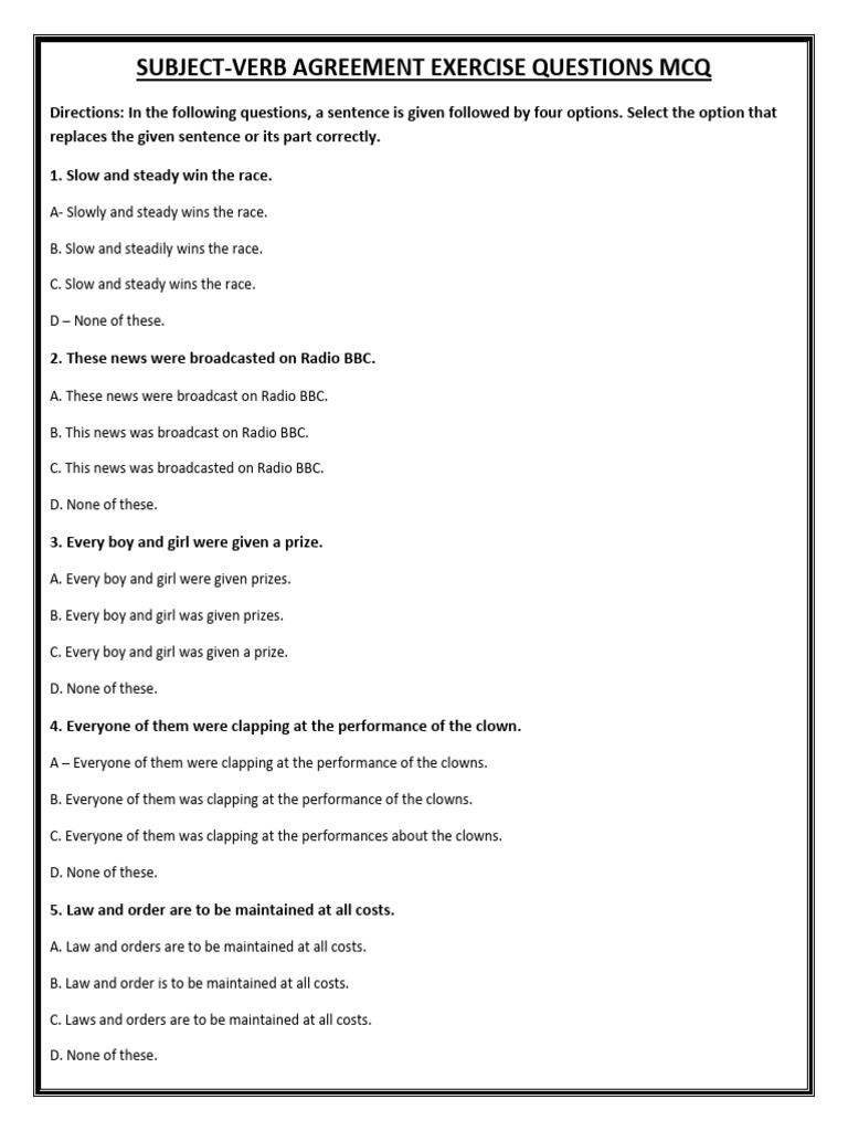 New Subject Verb Agreement Quiz | PDF