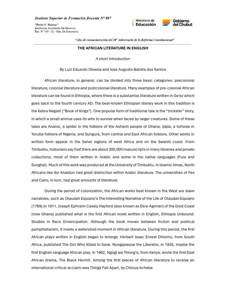 African Literature Introduction | PDF
