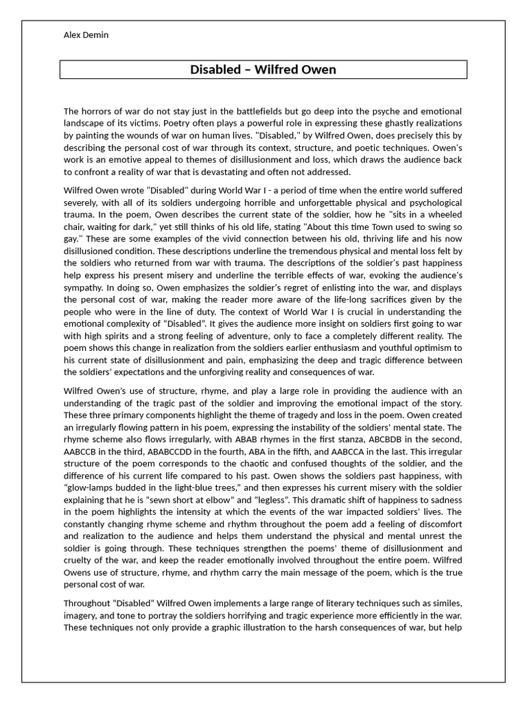 Disabled - Wilfred Owen | PDF