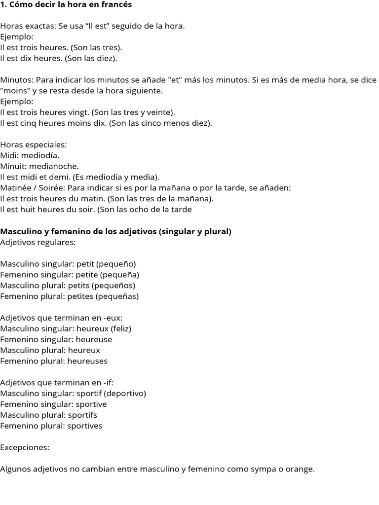Hora en Francés | PDF | Unidades Semánticas | Artes del Lenguaje y ...