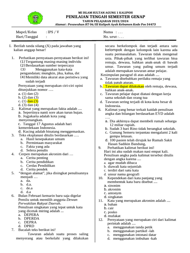 Soal Bahasa MAR 24 | PDF