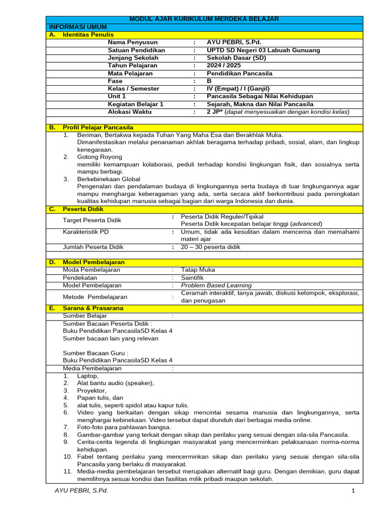 Modul PPKN Kls 4 Sms 1 | PDF