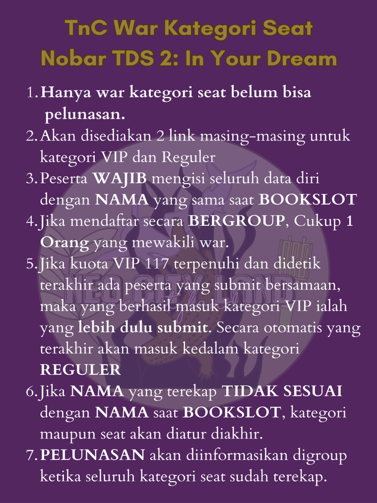 TNC War Kategori Seat Nobar TDS 2 in Your Dream | PDF