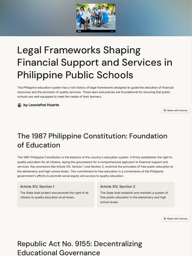 Legal Frameworks Shaping Financial Support and Services in Philippine Public Schools | PDF ...