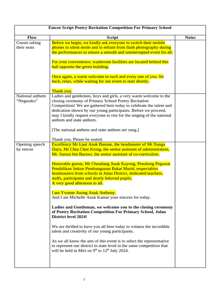 Emcee Script Poetry Recitation Competition 2024 | PDF