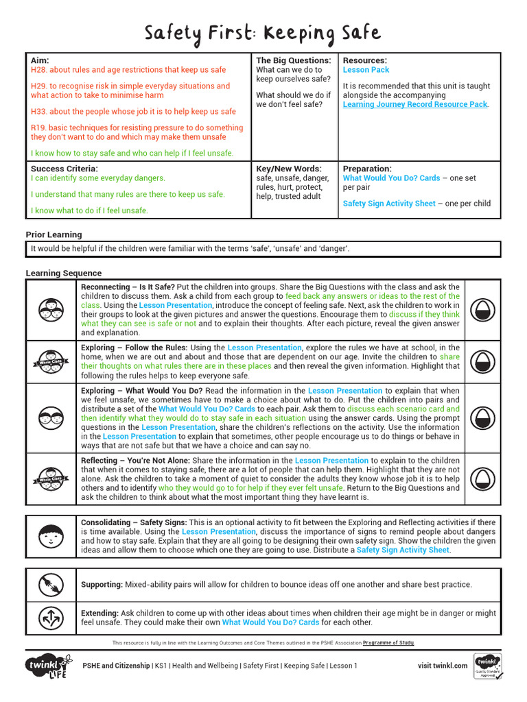 Keeping Safe Lesson Plan | PDF