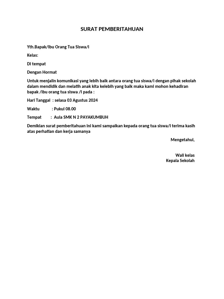 Surat Pemberitahuan | PDF