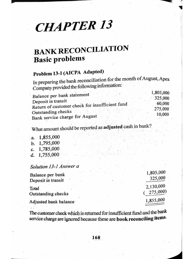 Bank Reconciliation Problem and Solution | PDF