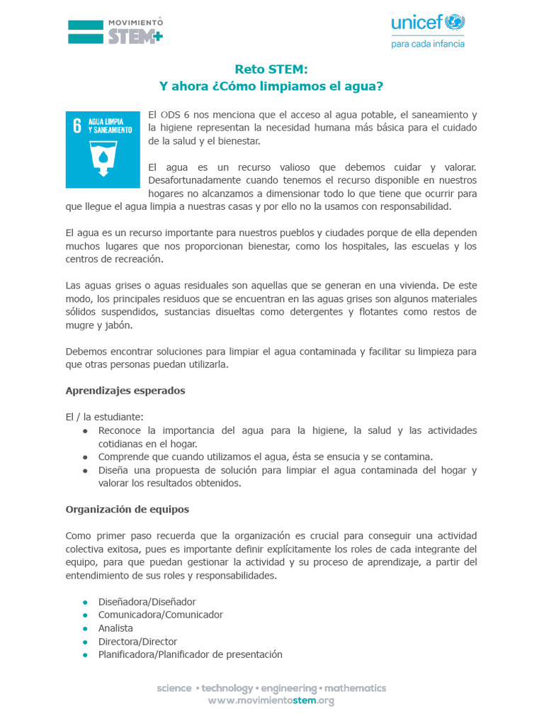 Reto STEM Agua | PDF