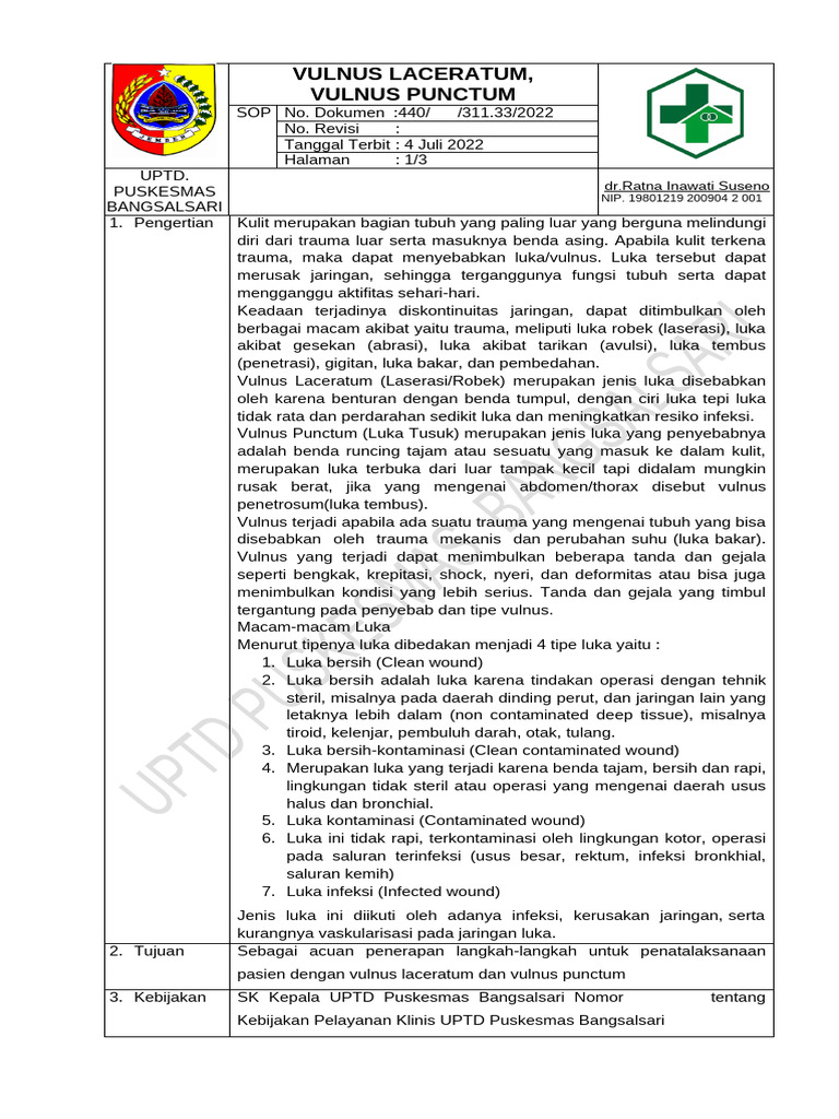 Sop Vulnus Laceratum, Vulvus Punctum | PDF