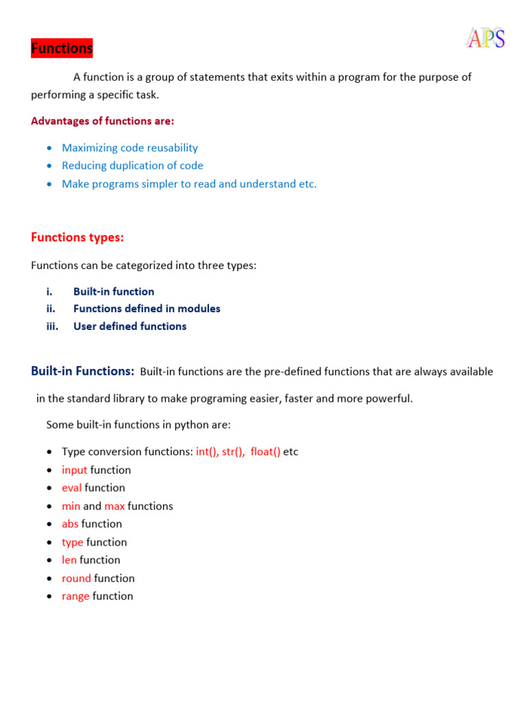 Function in Python class XI | PDF Function in Python class XI | PDF