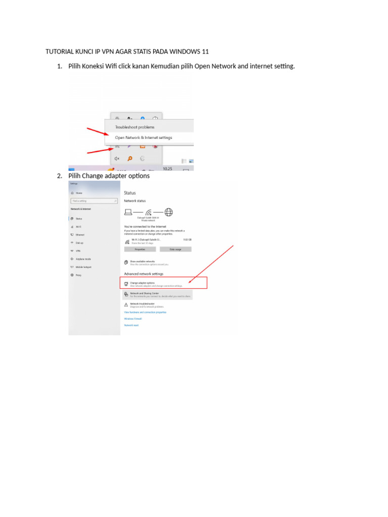 Tutorial Kunci Ip VPN Agar Statis Pada Windows 11 | PDF