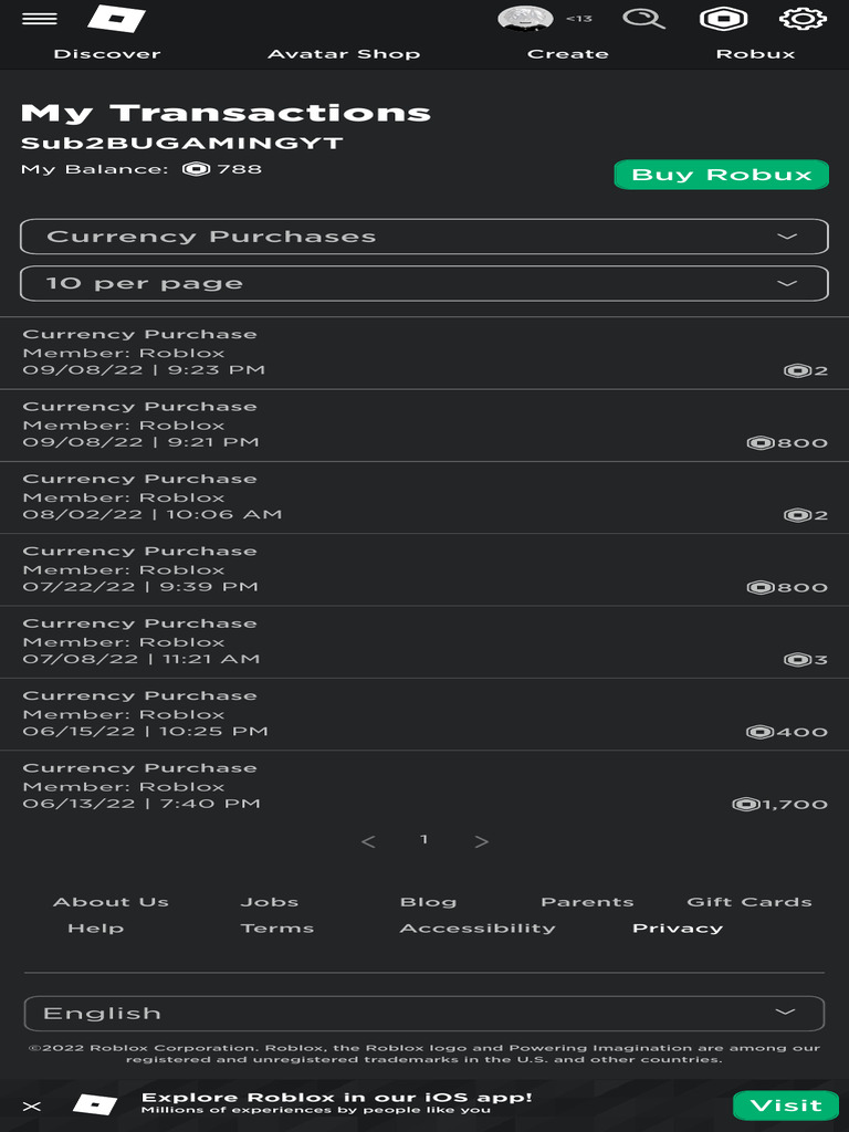 My Transactions - Roblox | PDF