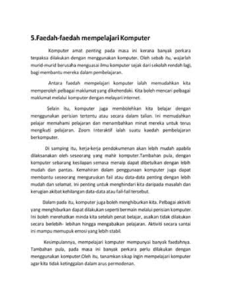 Karangan Faedah Belajar Komputer | PDF