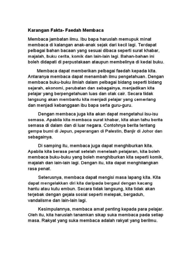 Karangan Kepentingan Membaca | PDF