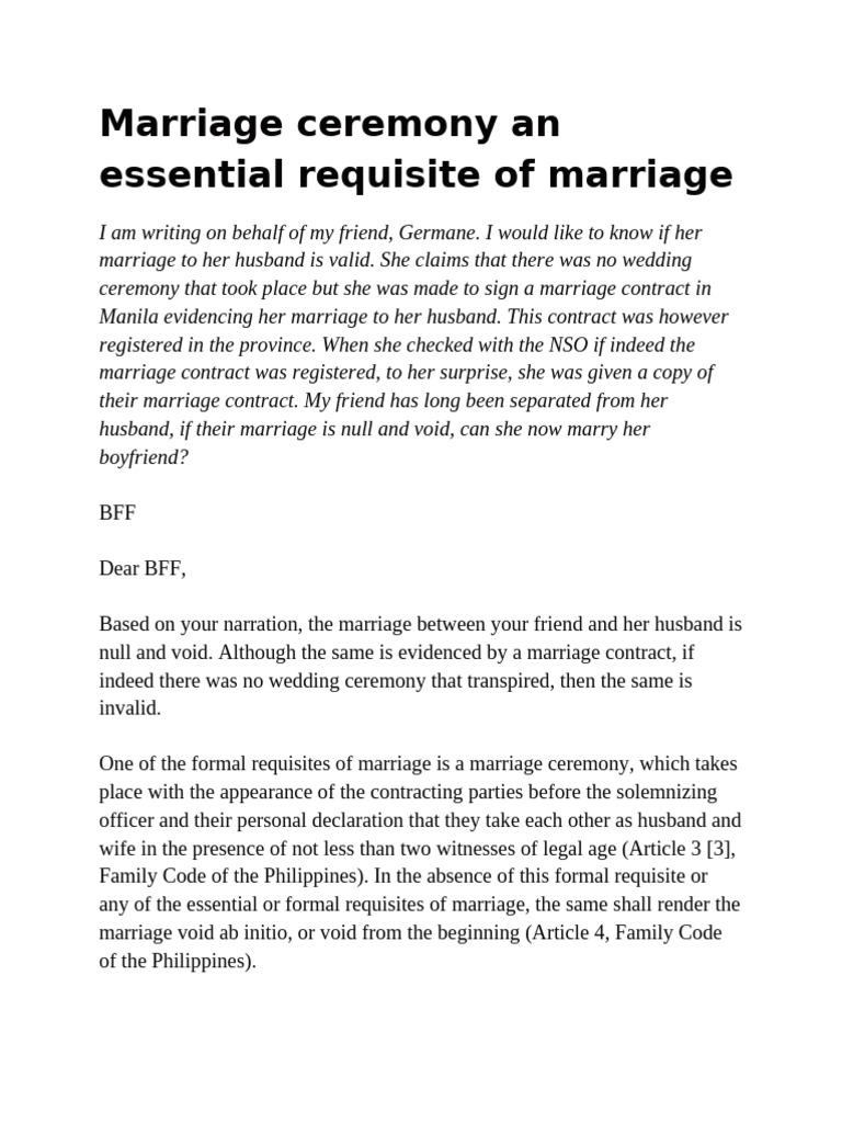 Marriage Ceremony An Essential Requisite of Marriage | PDF
