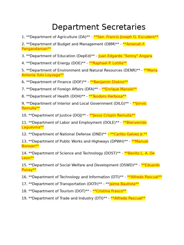 Department Secretaries | PDF
