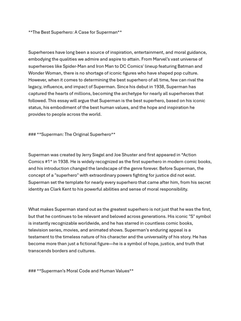 The Best Superhero | PDF