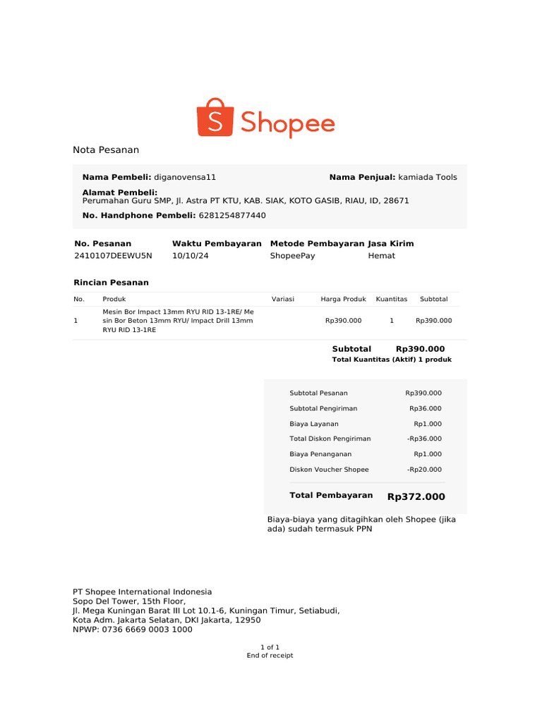 Contoh Nota Penjualan | PDF