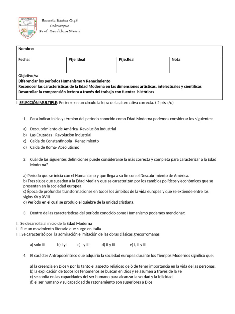 Prueba 3 Edad Moderna | PDF