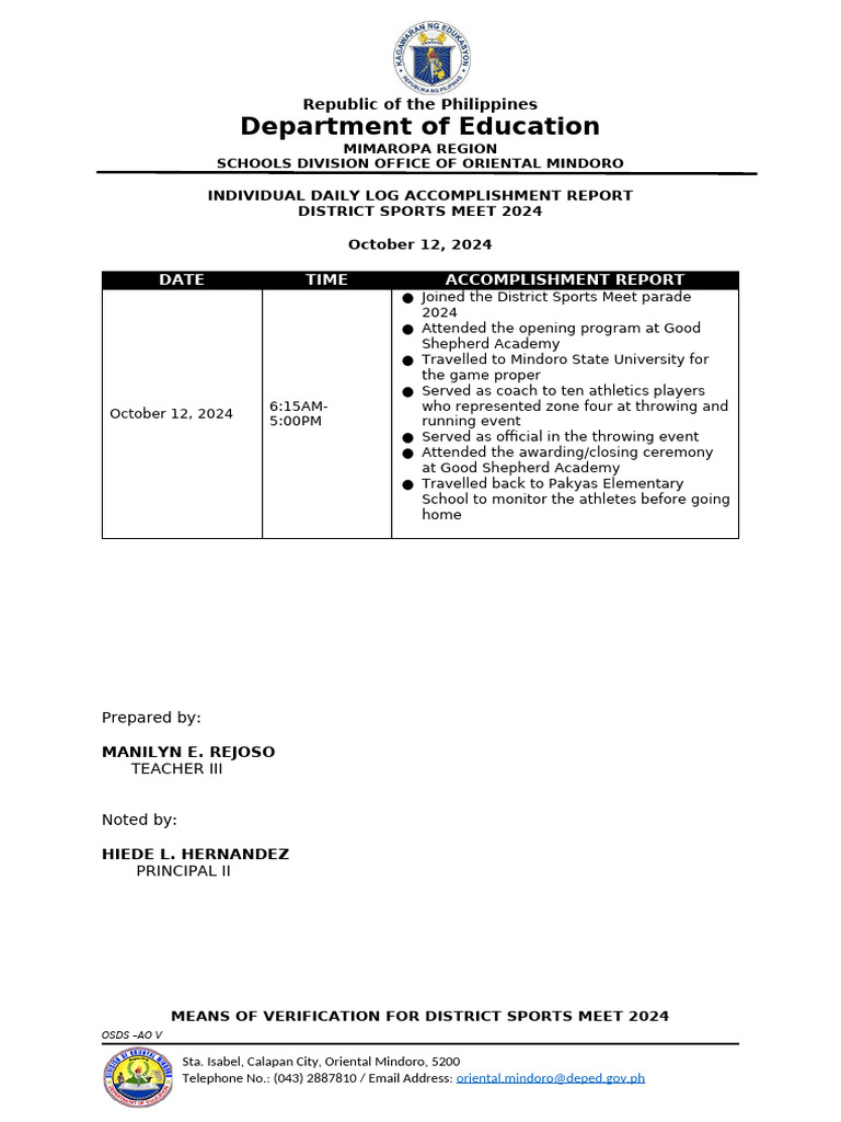 IDLAR For District Meet 2024-Manilyn | PDF