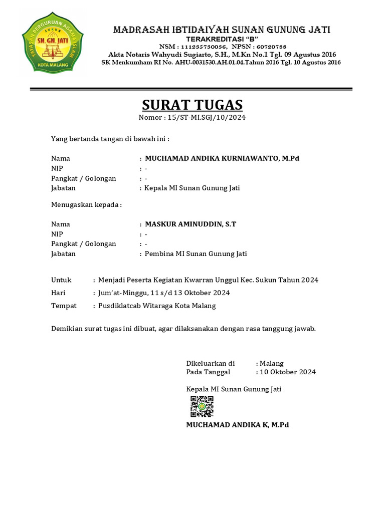 Surat Tugas Pembina Pramuka | PDF