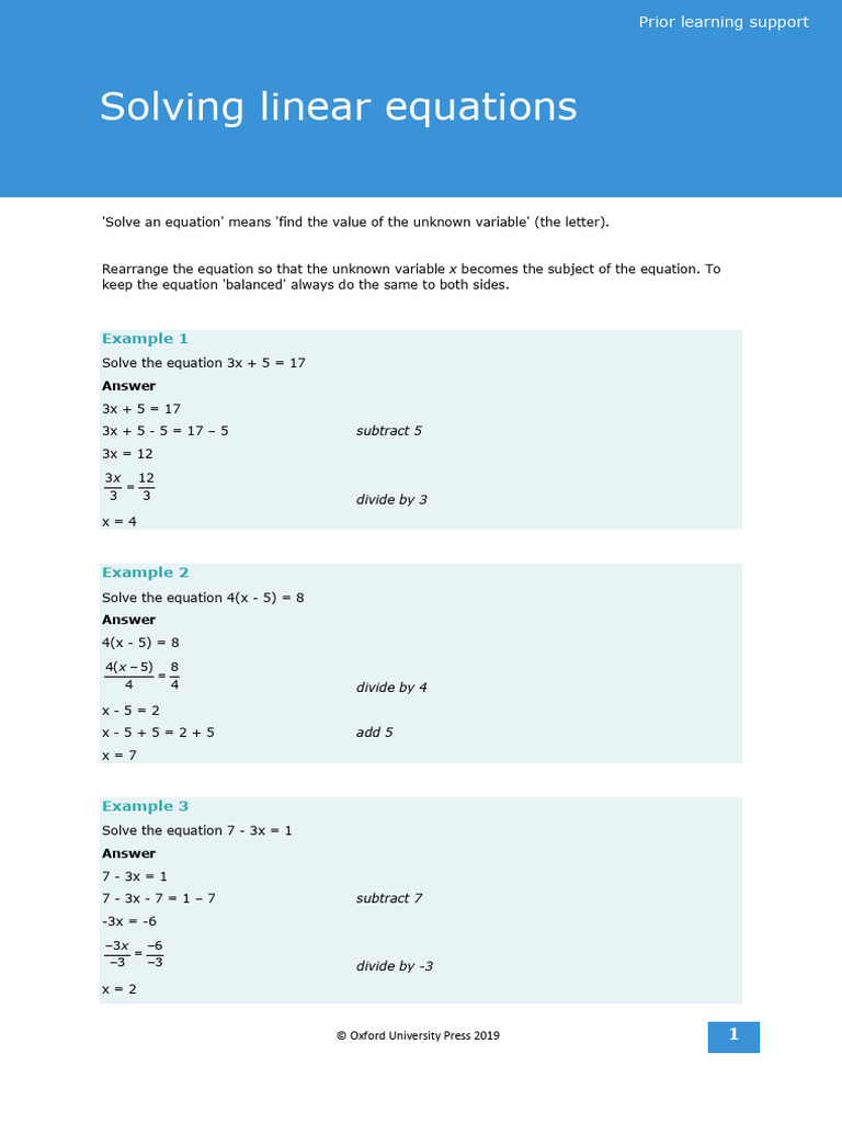 Solving linear equations | PDF