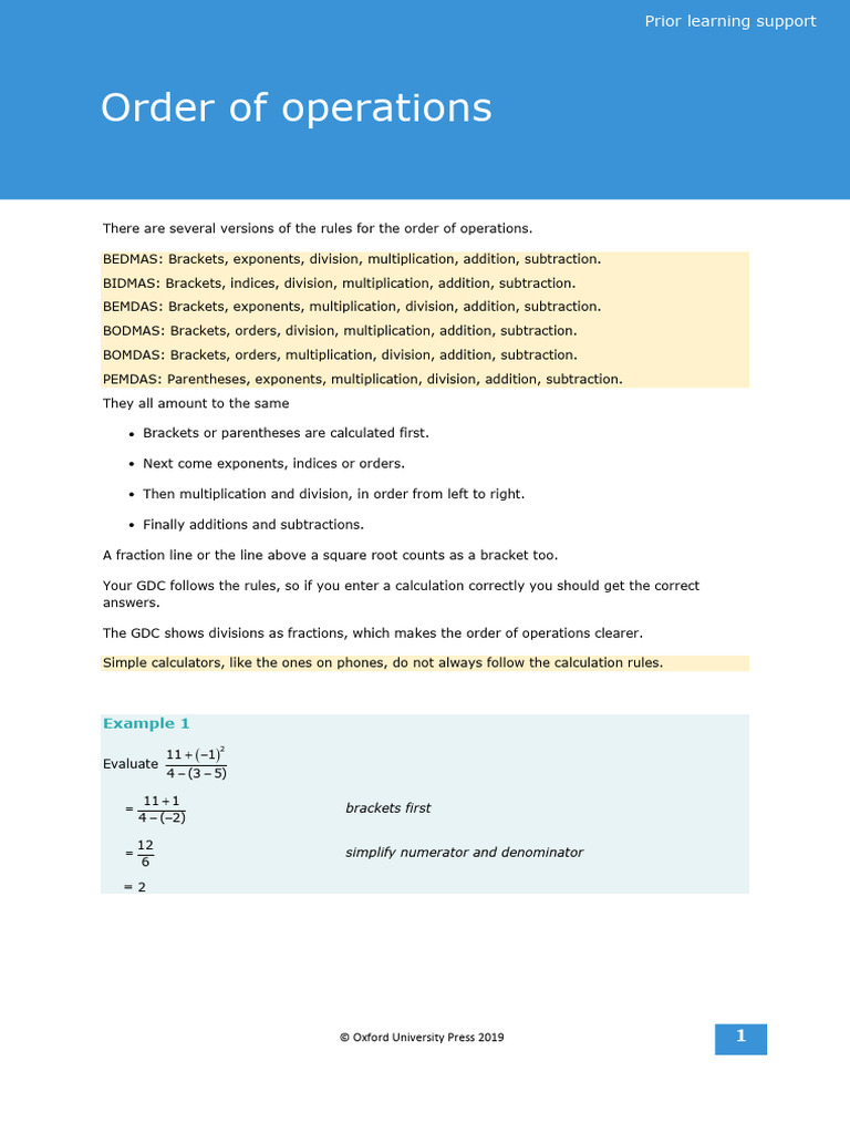 Order of Operations | PDF