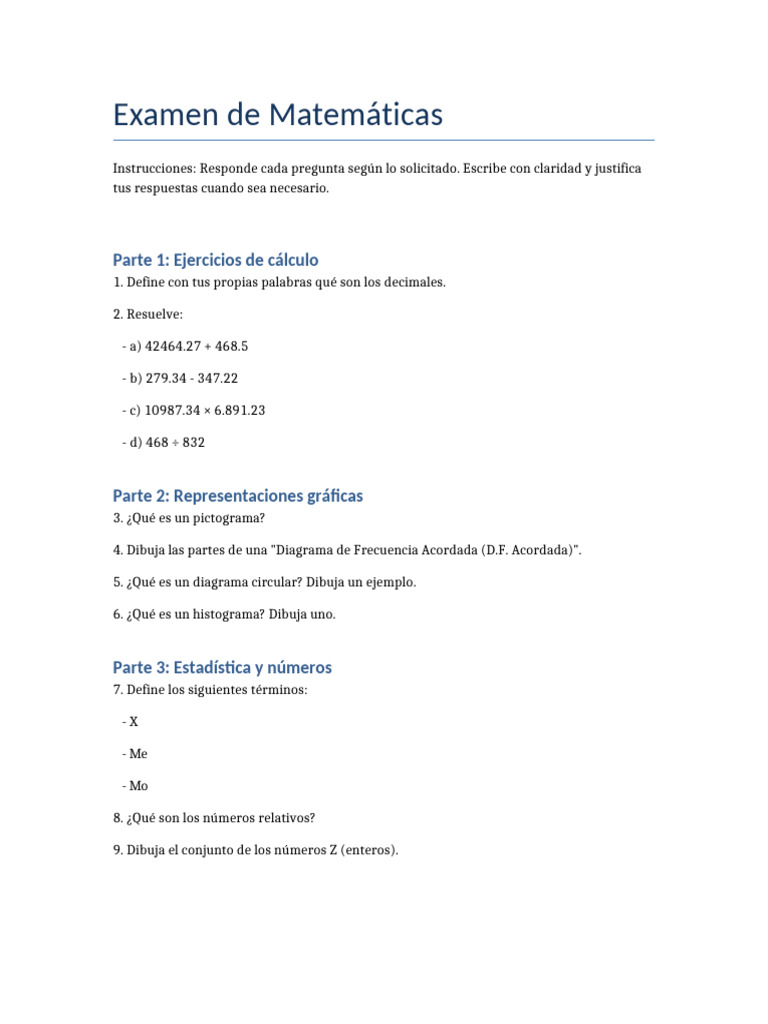 Examen de Matematicas | PDF