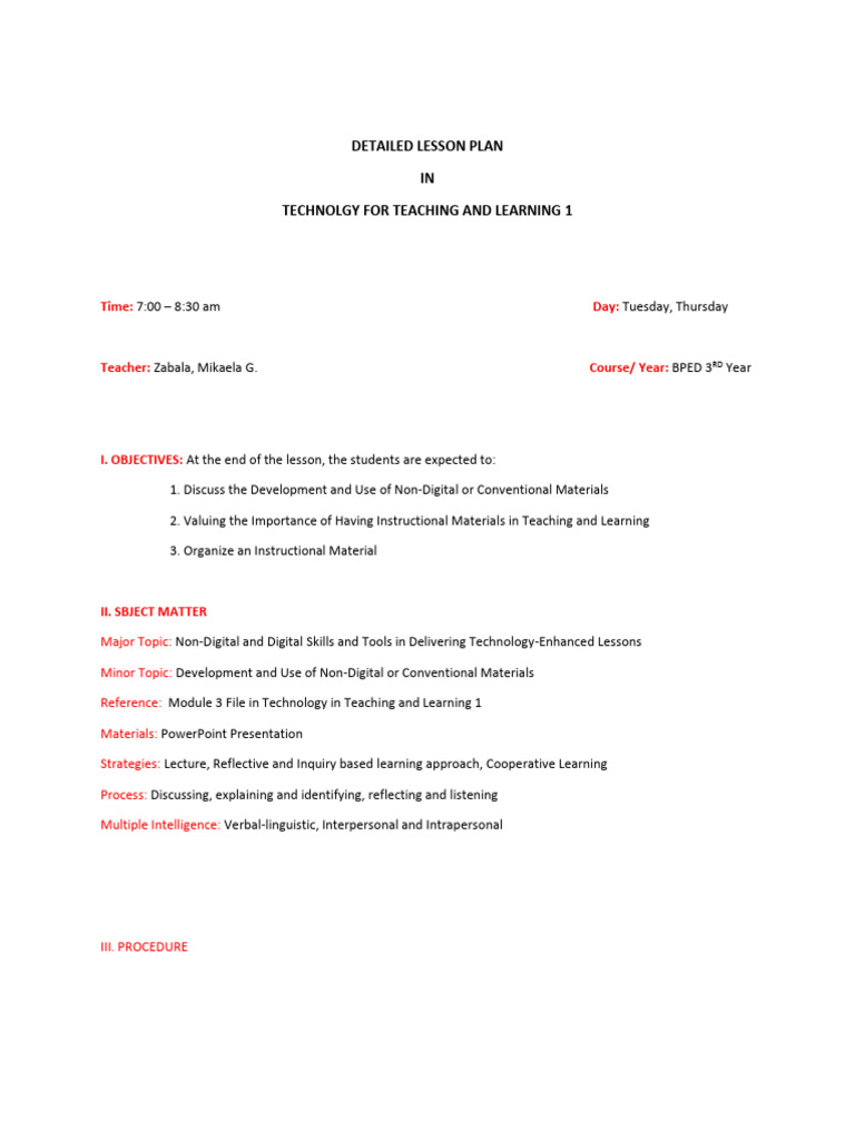 TTL Mikas DETAILED LESSON PLAN | PDF | Teachers | Learning