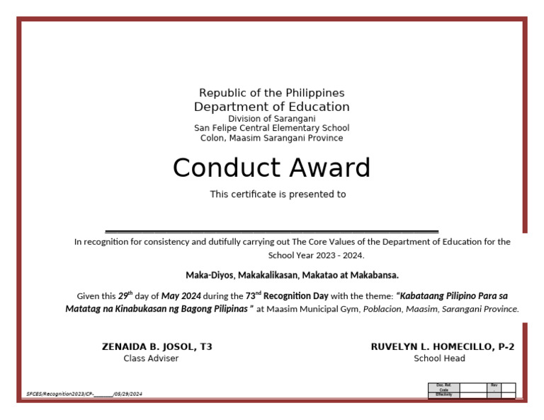 CONDUCT-AWARD-Certificate-PAWIM | PDF