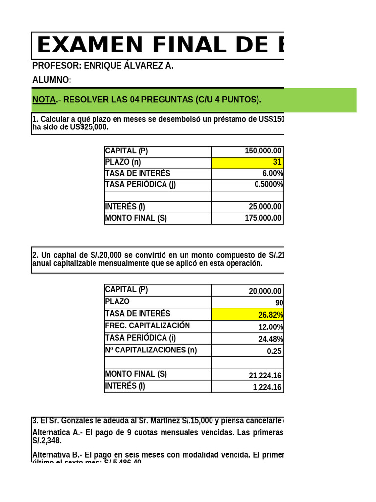 EXAMEN FINAL EXCEL 1 | PDF