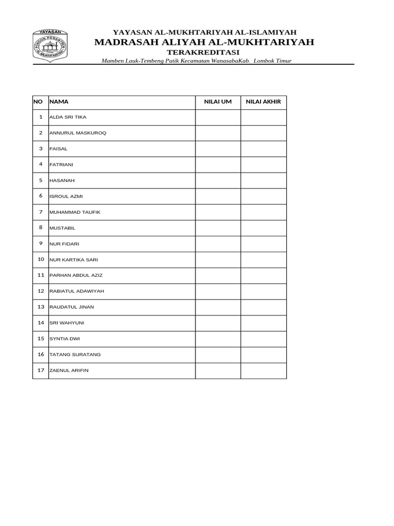 Format Nilai Us | PDF