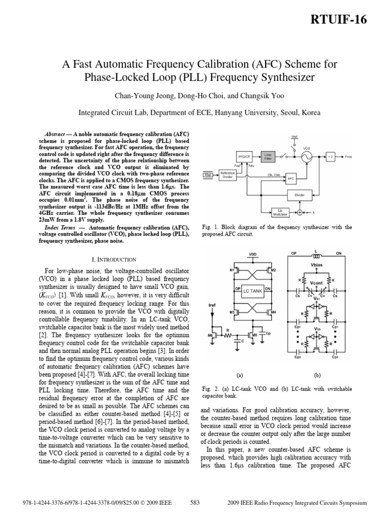 A Fast Automatic Frequency Calibration AFC Scheme For Phase-Locked Loop PLL Frequency ...