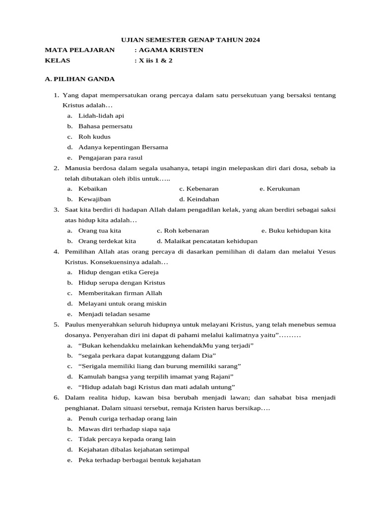 KELAS X Iis 1 & 2 AGAMA KRISTEN | PDF
