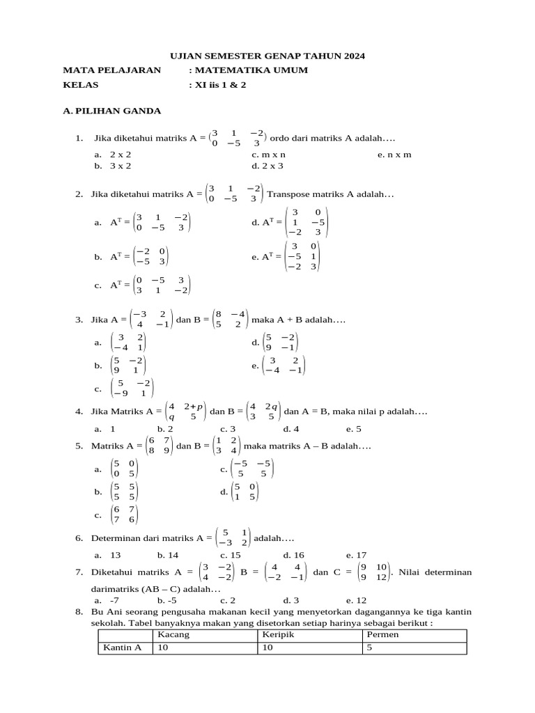 KELAS XI Iis 1 & 2 MTK UMUM | PDF
