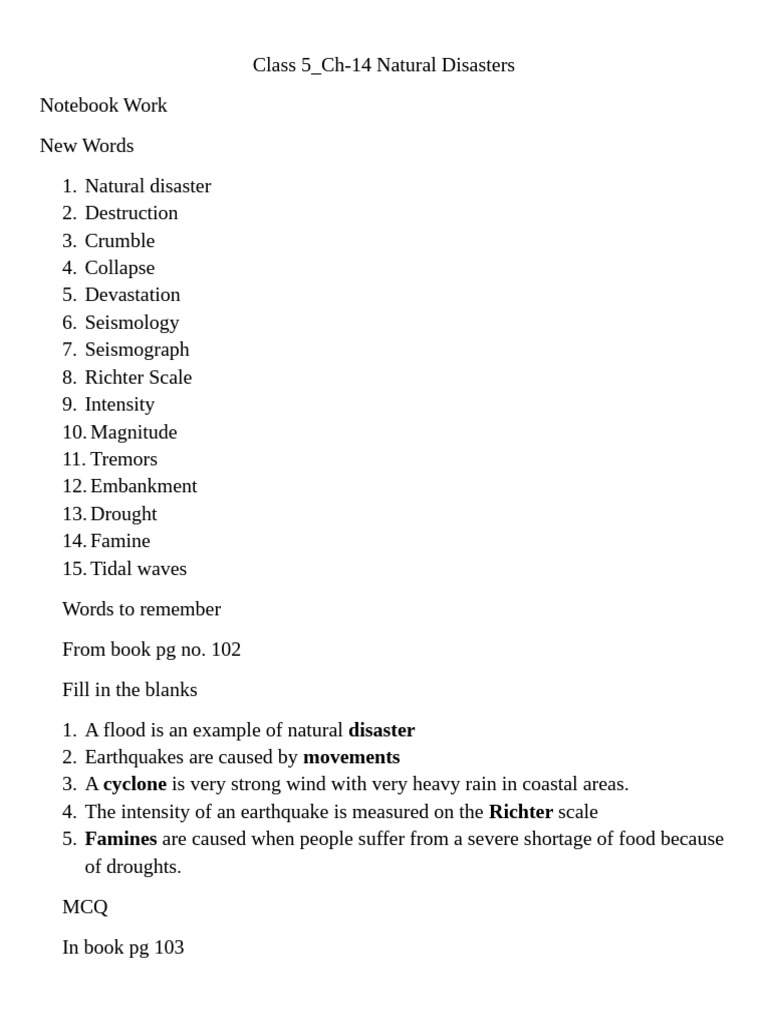 Natural Disasters for Class 5 Students | PDF | Natural Disasters | Tsunami
